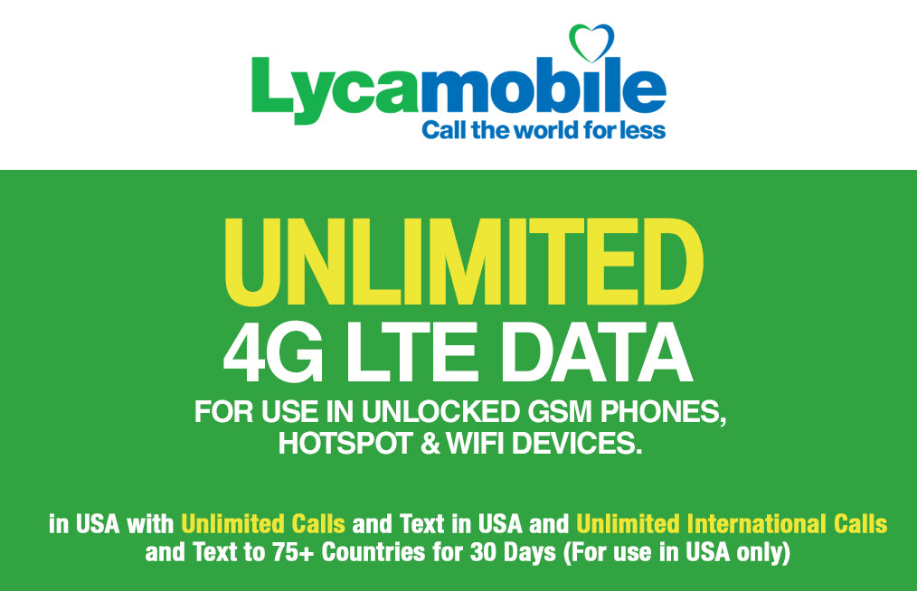 Lycamobile $50 plan Preloaded SIM with Unlimited Data 4G LTE 30 days ...